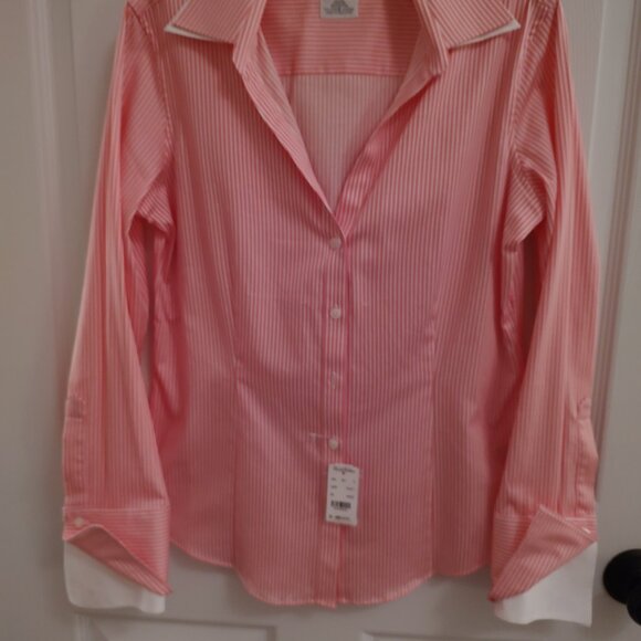 Brooks Brothers | Tops | Brooks Brothers Blouse 34 Sleeve Shirt Tail Hem Pink White Stripe Nwt ...